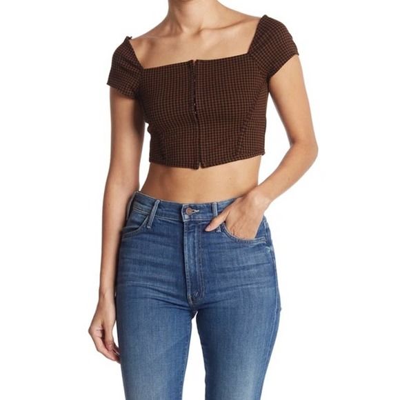 Elodie | Tops | Elodie Checkered Cropped Corset Top Xs Womens Brown ...